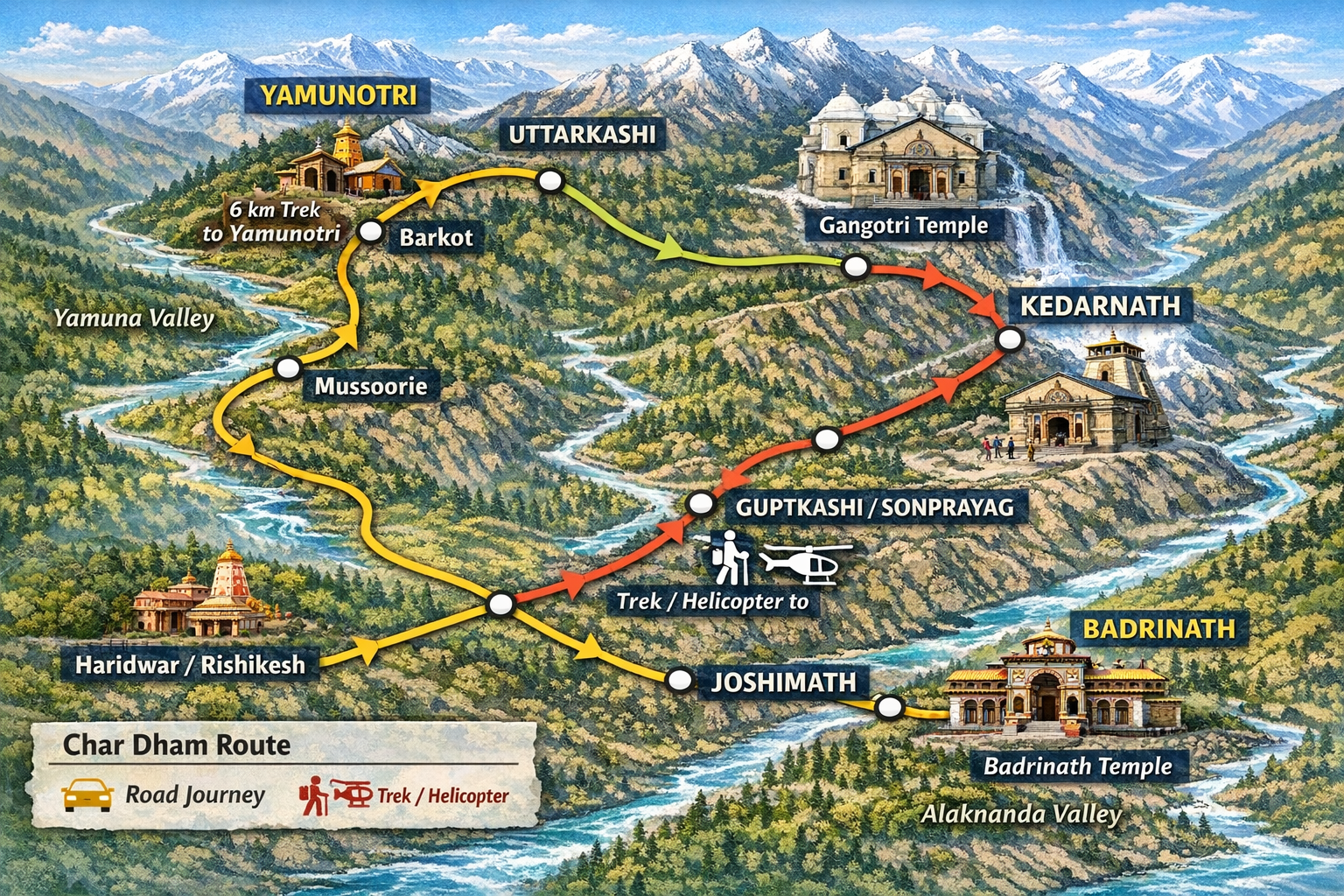 Chardham Yatra Route Map - 2026 Ultimate & Divine Guide